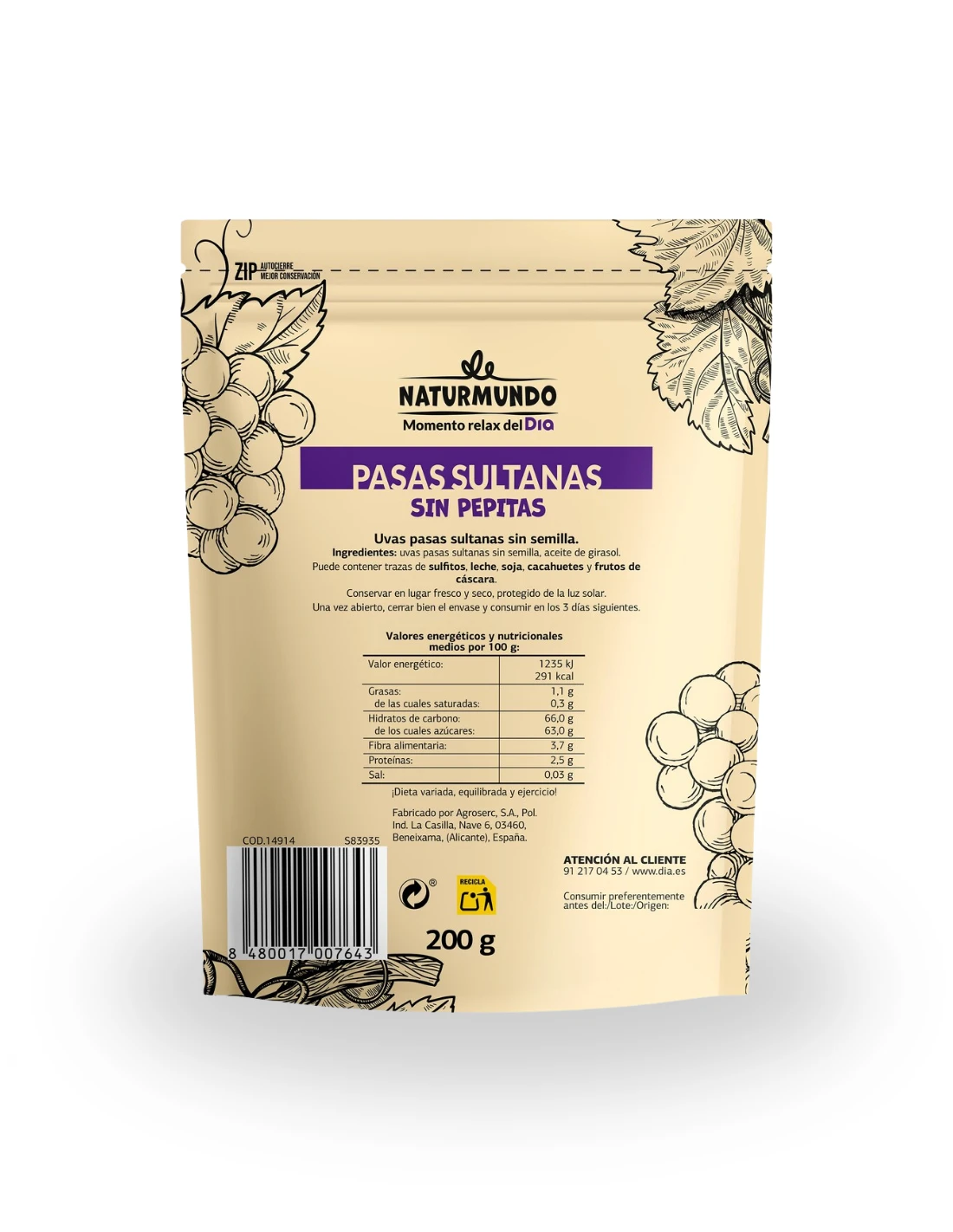 Pasas Sultanas NATURMUNDO Sin Pepitas 200g | Snack Natural y Saludable